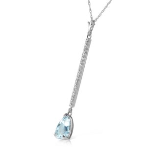 Galaxy Gold GG 1.8 Carat 14k 24" Solid White Gold Necklace with Natural Diamonds and Aquamarine Pendant