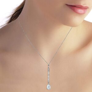 Galaxy Gold GG 1.8 Carat 14k 24" Solid White Gold Necklace with Natural Diamonds and Aquamarine Pendant