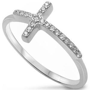 oxford diamond co hot trend sideways cross cubic zirconia .925 sterling silver ring size 7