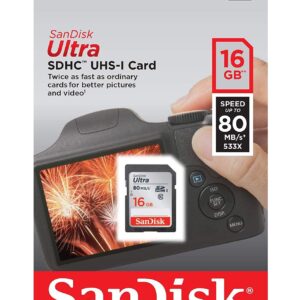 SanDisk Ultra 16GB Class 10 SDHC Memory Card Up to 80MB/S- SDSDUN-008G-G46 [Newest Version]