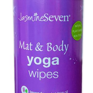 Yoga Wipes for Body and Mat - Natural Lavender and Tea Tree - 45 Wipes in Resealable Canister - by Jasmine Seven - for Home, Studio, Gym, Spa