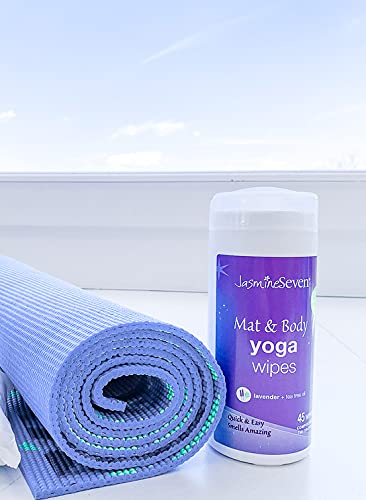 Yoga Wipes for Body and Mat - Natural Lavender and Tea Tree - 45 Wipes in Resealable Canister - by Jasmine Seven - for Home, Studio, Gym, Spa