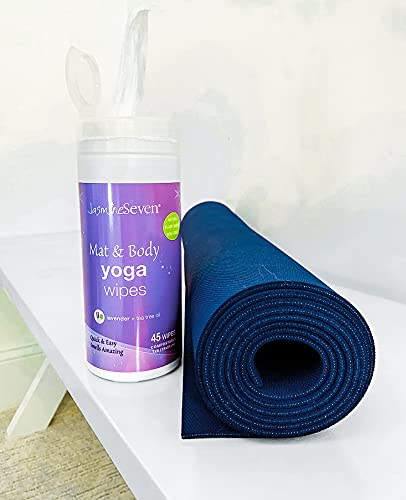 Yoga Wipes for Body and Mat - Natural Lavender and Tea Tree - 45 Wipes in Resealable Canister - by Jasmine Seven - for Home, Studio, Gym, Spa