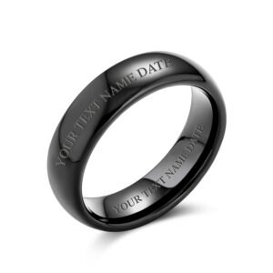 personalized simple dome black couples titanium wedding band ring for men for women comfort fit 6mm custom engraved