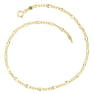 kooljewelry 10k yellow gold figaro link anklet for women (2.3 mm, 9 inch)