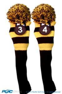 majek #3 & #4 hybrid combo pack rescue utility black & yellow golf headcover knit pom pom retro classic vintage head cover