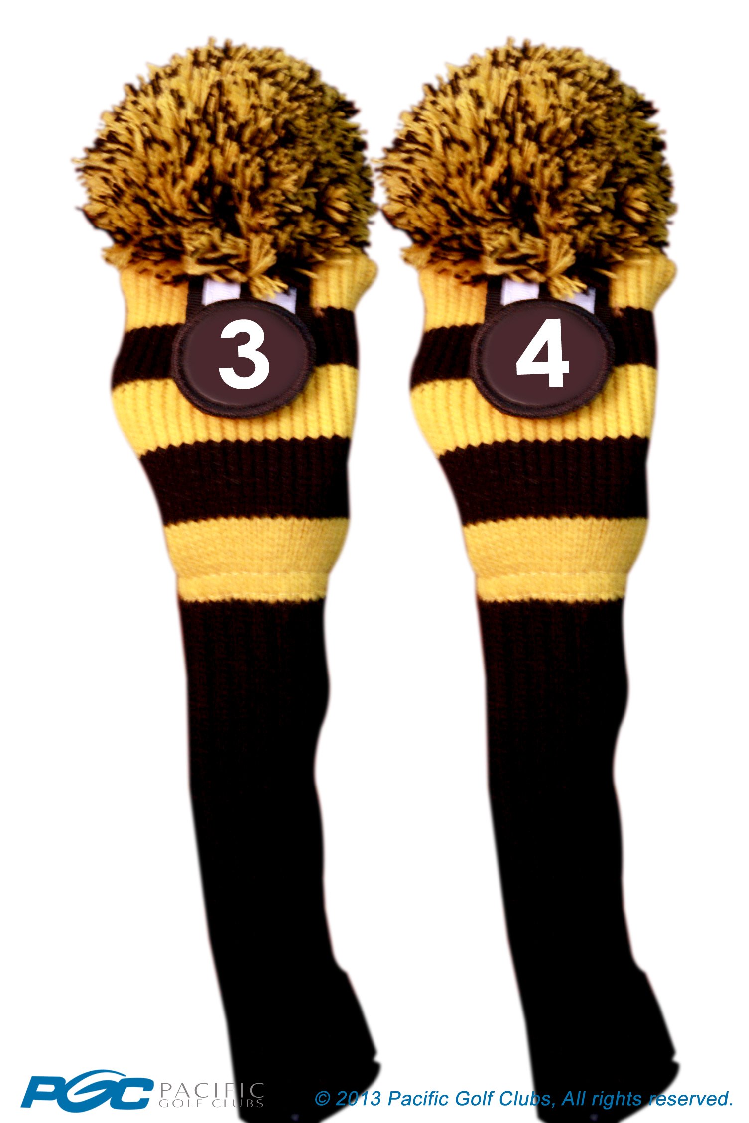 Majek #3 & #4 Hybrid Combo Pack Rescue Utility Black & Yellow Golf Headcover Knit Pom Pom Retro Classic Vintage Head Cover