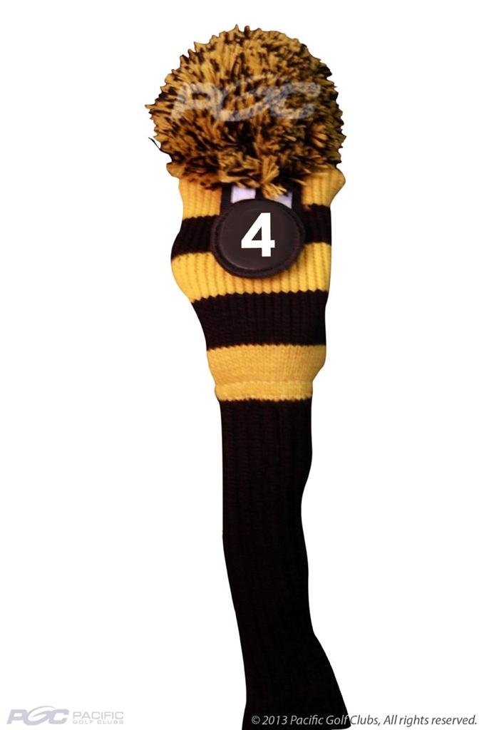 Majek #3 & #4 Hybrid Combo Pack Rescue Utility Black & Yellow Golf Headcover Knit Pom Pom Retro Classic Vintage Head Cover