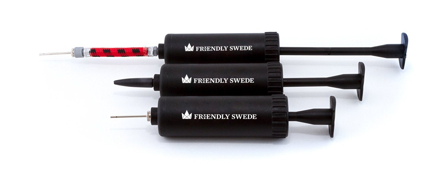 The Friendly Swede Ball Pump for Sports Balls, Including Ball Pump Needles and Nozzles, Hand Air Pump for Balls, Basketball Pump, Hand Pump for Inflatables, Soccer Ball Pump - Black (3 Pack)