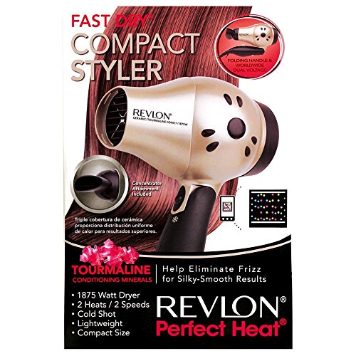 Revlon 1875 Watt Fast Dry Compact Hair Dryer with Ionic Select Technolgy, Folding Handle for Easy Convenience, Worldwide Dual Voltage, Bonus FREE Hair Pins Included