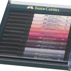 Faber-Castell Art & Graphic Pitt Artist Pen Brush India Ink Pen, Portrait, Set Of 12, For Art, Craft, Drawing, Sketching, Home, School, University, Colouring