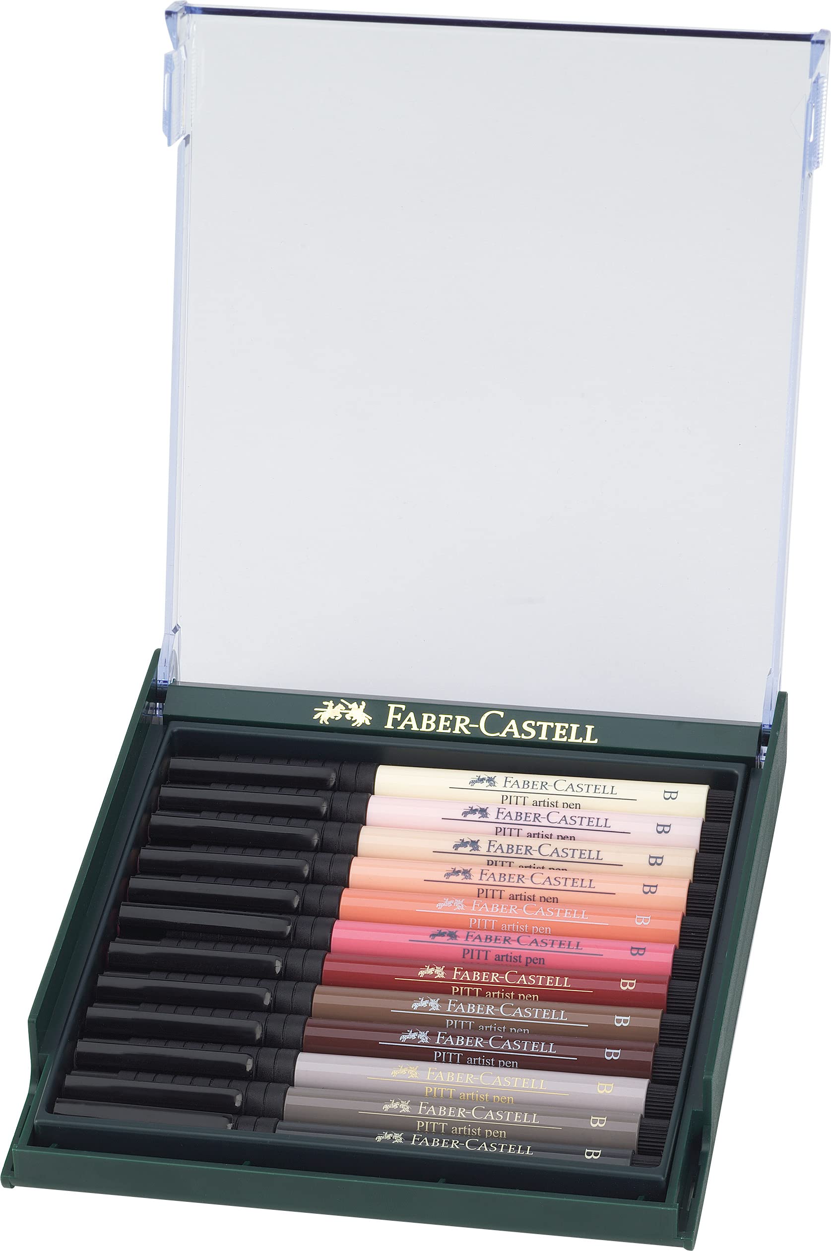 Faber-Castell Art & Graphic Pitt Artist Pen Brush India Ink Pen, Portrait, Set Of 12, For Art, Craft, Drawing, Sketching, Home, School, University, Colouring