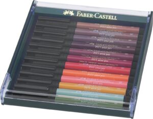 faber-castell art & graphic pitt artist pen brush india ink pen, earth tones, set of 12, for art, craft, drawing, sketching, home, school, university, colouring