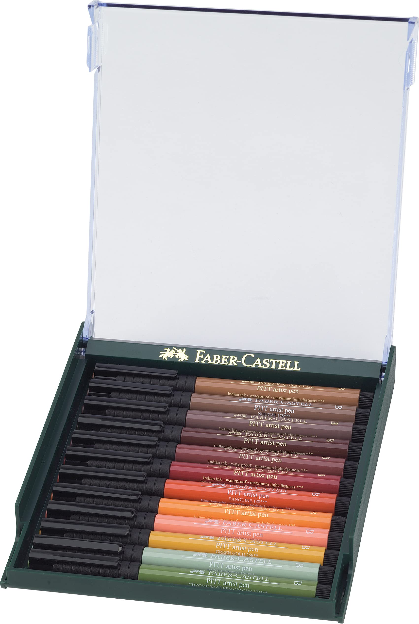 Faber-Castell Art & Graphic Pitt Artist Pen Brush India Ink Pen, Earth Tones, Set Of 12, For Art, Craft, Drawing, Sketching, Home, School, University, Colouring