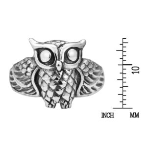 AeraVida Classic Vintage Midnight Neat Owl Night Retro Animal .925 Sterling Silver Luxe Ring - Size 9