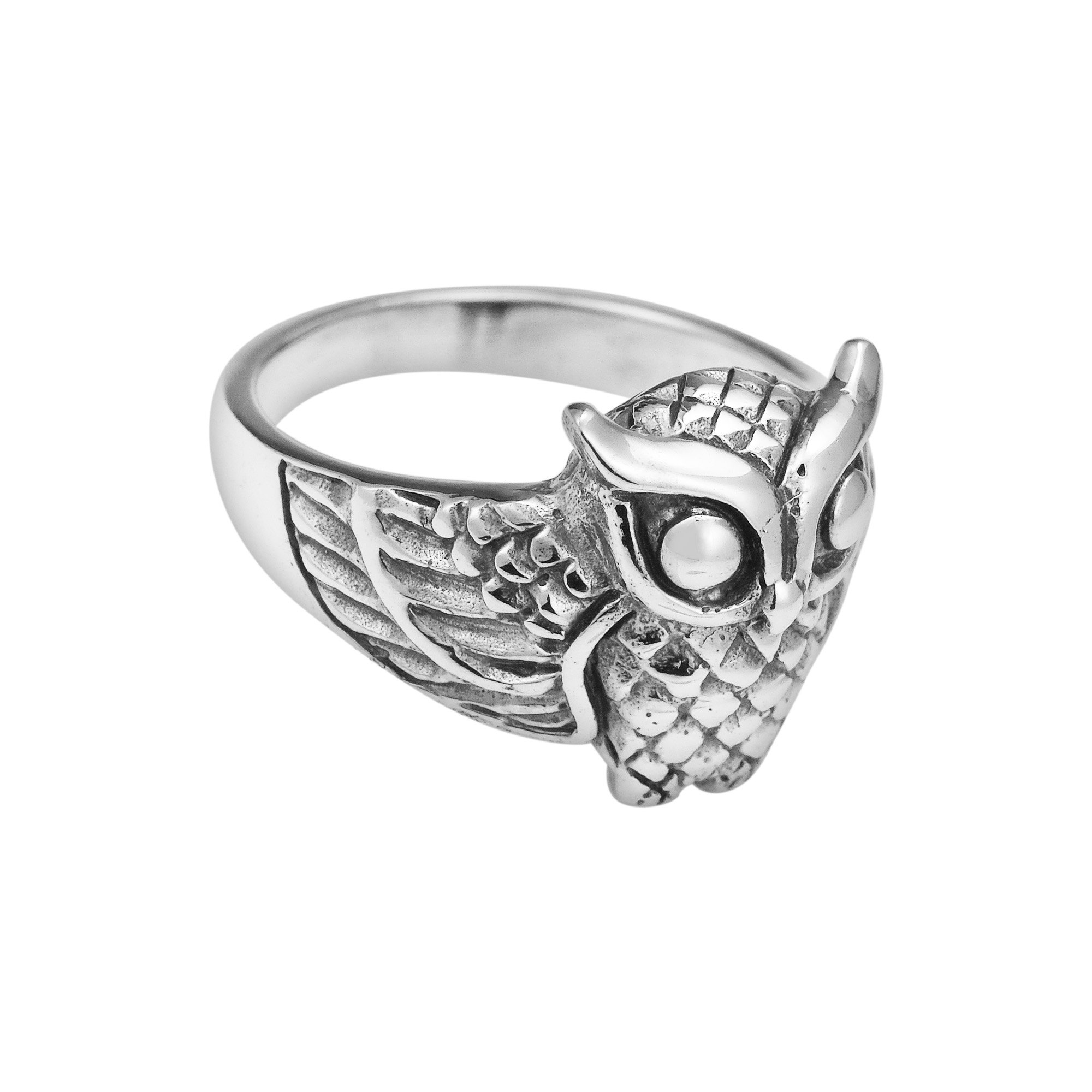 AeraVida Classic Vintage Midnight Neat Owl Night Retro Animal .925 Sterling Silver Luxe Ring - Size 9