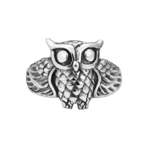 AeraVida Classic Vintage Midnight Neat Owl Night Retro Animal .925 Sterling Silver Luxe Ring - Size 9