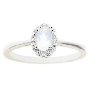 thejewelrymaster .55 carat oval shape moonstone & diamond halo engagement ring 6mm x 4mm