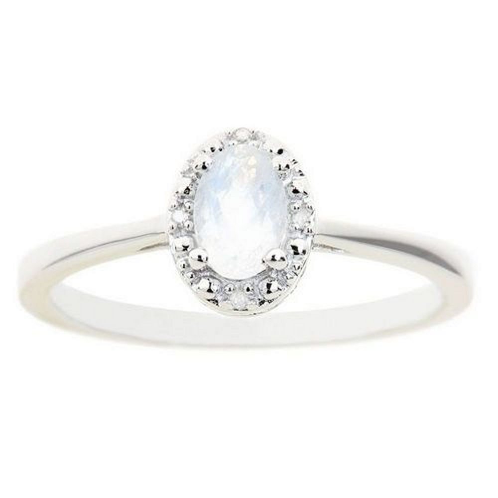 TheJewelryMaster .55 Carat Oval Shape Moonstone & Diamond Halo Engagement Ring 6mm x 4mm