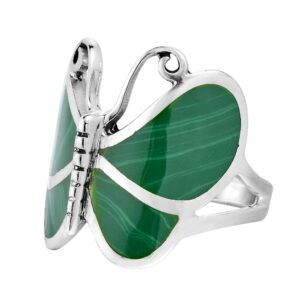 AeraVida Captivating Butterfly Motif Green Malachite Statement .925 Sterling Silver Ring (8)