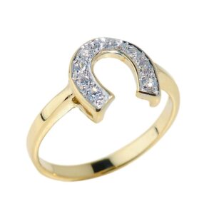 dainty 10k yellow gold cz-studded ladies horseshoe ring (size 9.5)