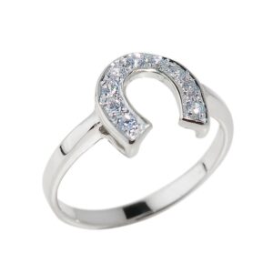 dainty 925 sterling silver cz-studded ladies horseshoe ring (size 7)