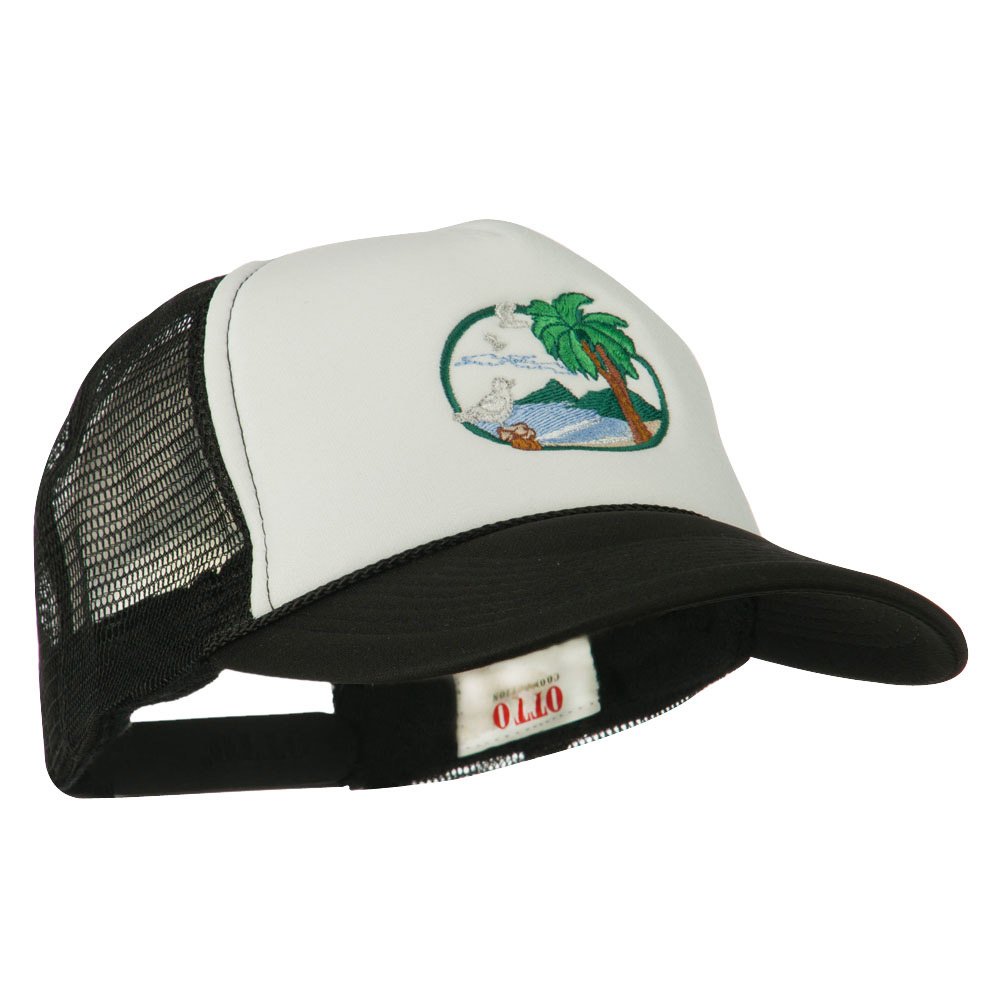 e4Hats.com Fishing Beach Seagulls Embroidered Foam Mesh Back Cap - Black White OSFM