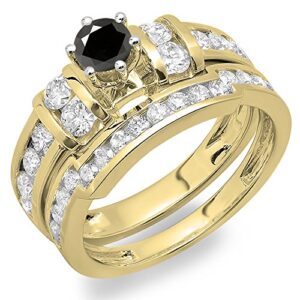 dazzlingrock collection 2.00 carat (ctw) 14k black & white diamond engagement ring wedding band set 2 ct, yellow gold, size 8