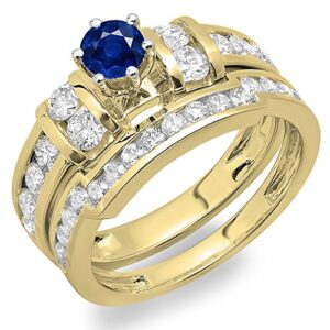 Dazzlingrock Collection 14K Blue Sapphire & White Diamond Women Engagement Ring Wedding Band Set, Yellow Gold, Size 8.5