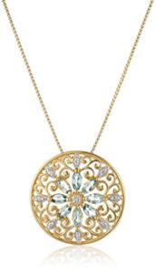 amazon essentials womens 18k yellow gold plated sterling silver genuine sky blue topaz and diamond accent filigree mandala pendant necklace, 18" (previously amazon collection)