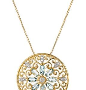 Amazon Essentials womens 18k Yellow Gold Plated Sterling Silver Genuine Sky Blue Topaz and Diamond Accent Filigree Mandala Pendant Necklace, 18" (previously Amazon Collection)