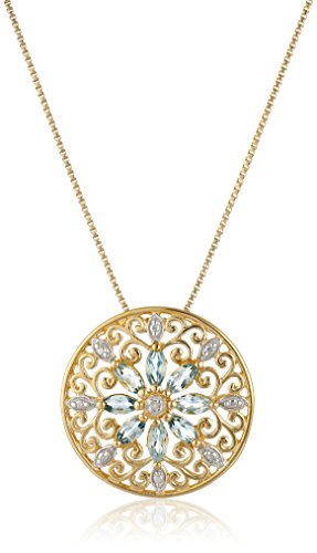 Amazon Essentials womens 18k Yellow Gold Plated Sterling Silver Genuine Sky Blue Topaz and Diamond Accent Filigree Mandala Pendant Necklace, 18" (previously Amazon Collection)