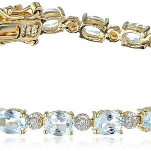 Amazon Essentials 18k Yellow Gold Plated Sterling Silver Genuine Sky Blue Topaz and Diamond Accent Tennis Bracelet, 7.25" (previously Amazon Collection)