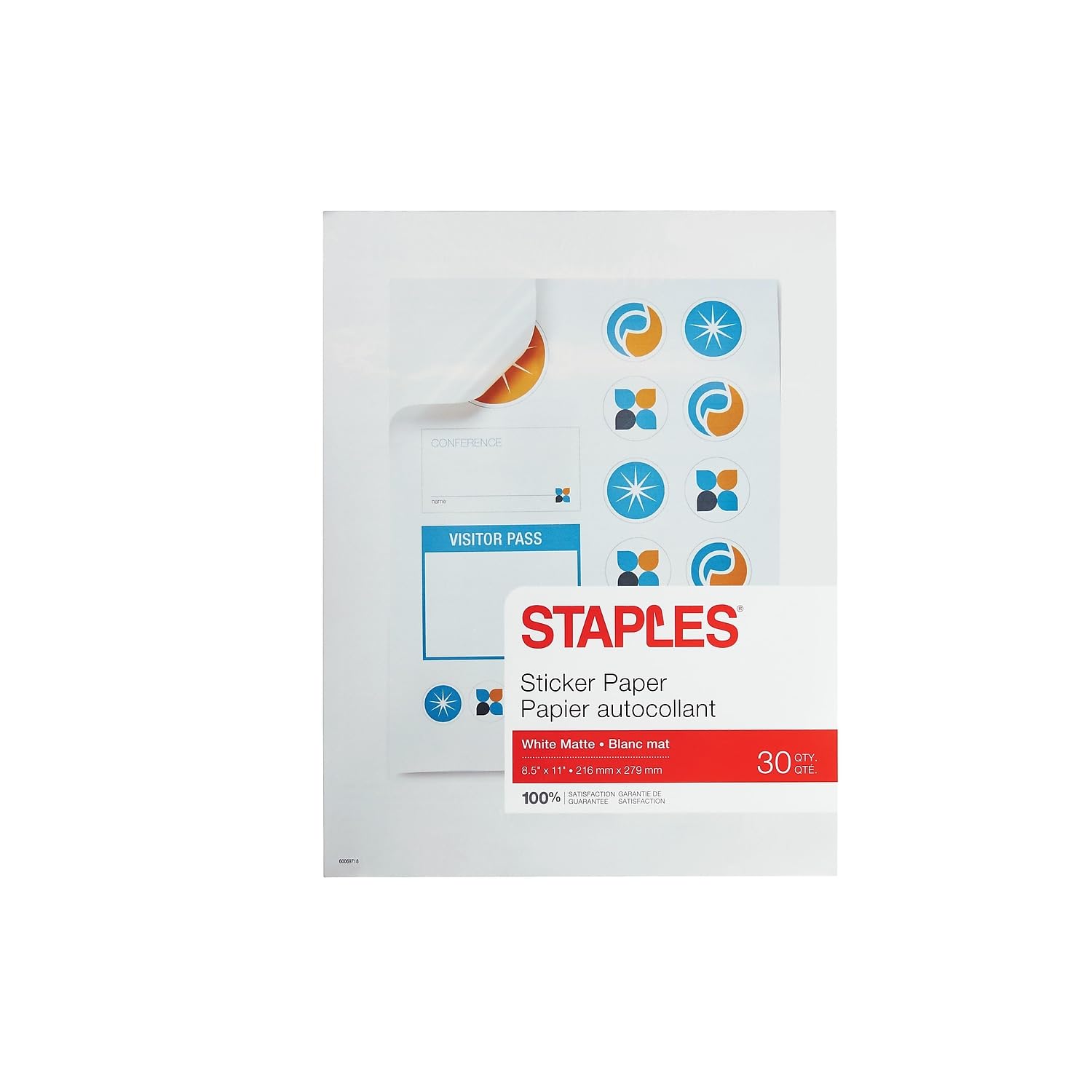 Staples Matte White Sticker Paper 8.5 X 11 (30 Sheets)