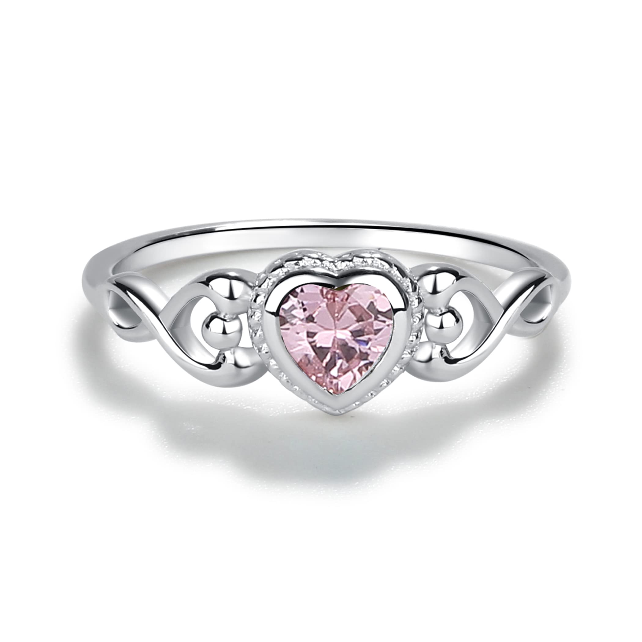 Precious Pieces Sterling Silver October CZ Simulated Birthstone Baby Ring with Heart for Little Girls, Kids and Toddlers (Size 4)