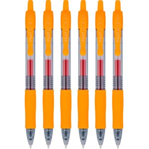 pilot g2 premium refillable & retractable rolling ball gel pens, 0.7mm fine point, orange, 6-pack