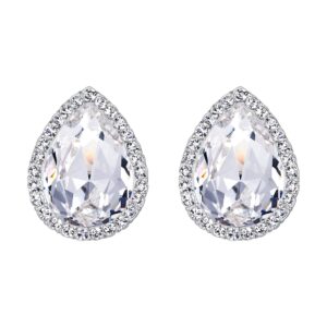 EVER FAITH Women's Austrian Crystal Wedding Teardrop Stud Earrings Clear Silver-Tone