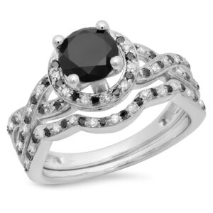 dazzlingrock collection 1.60 carat (cttw) 14k black and white diamond halo engagement ring set, white gold, size 7