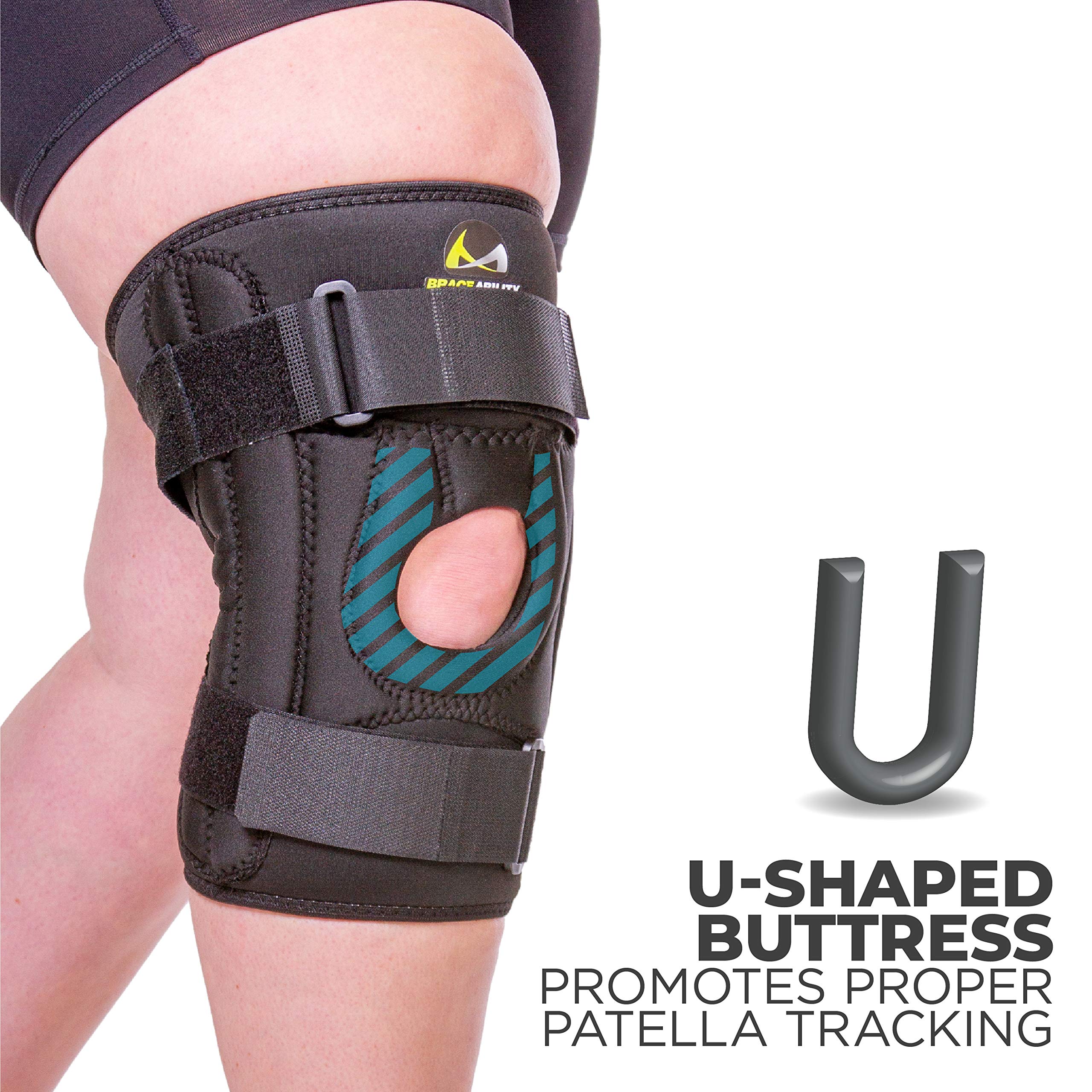 BraceAbility Plus Size Chondromalacia Knee Brace - XXL U-Shaped Patellofemoral Pain Syndrome Under Kneecap Stabilizing Support for Patellar Tendonitis, Meniscus Tears, Arthritis Support (2XL)