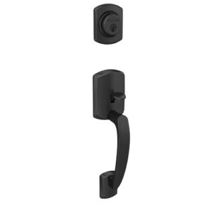 schlage f58 grw 622 greenwich single cylinder exterior entrance handleset, matte black (exterior half only)