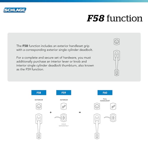 Schlage F58 GRW 622 Greenwich Single Cylinder Exterior Entrance Handleset, Matte Black (Exterior Half Only)