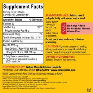 Nature Made Fish Oil 1000 mg Softgels, Fish Oil Supplements, Omega 3 Fish Oil for Healthy Heart Support, Omega 3 Supplement with 320 Softgels, 160 Day Supply