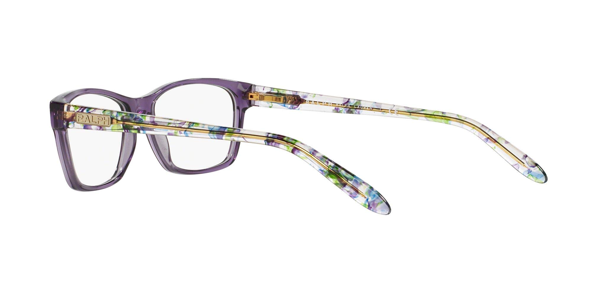 Ralph by Ralph Lauren Women's RA7039 Square Prescription Eyewear Frames, Shiny Transparent Violet/Demo Lens, 53 mm