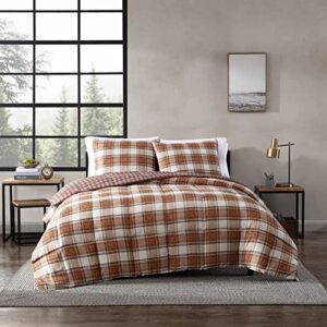 eddie bauer - comforter set, reversible alt down bedding with matching shams, breathable home decor for all seasons (edgewood red/beige, queen)