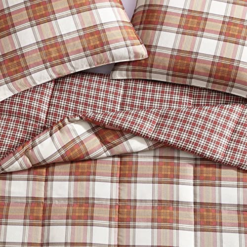 Eddie Bauer - Comforter Set, Reversible Alt Down Bedding with Matching Shams, Breathable Home Decor for All Seasons (Edgewood Red/Beige, Queen)