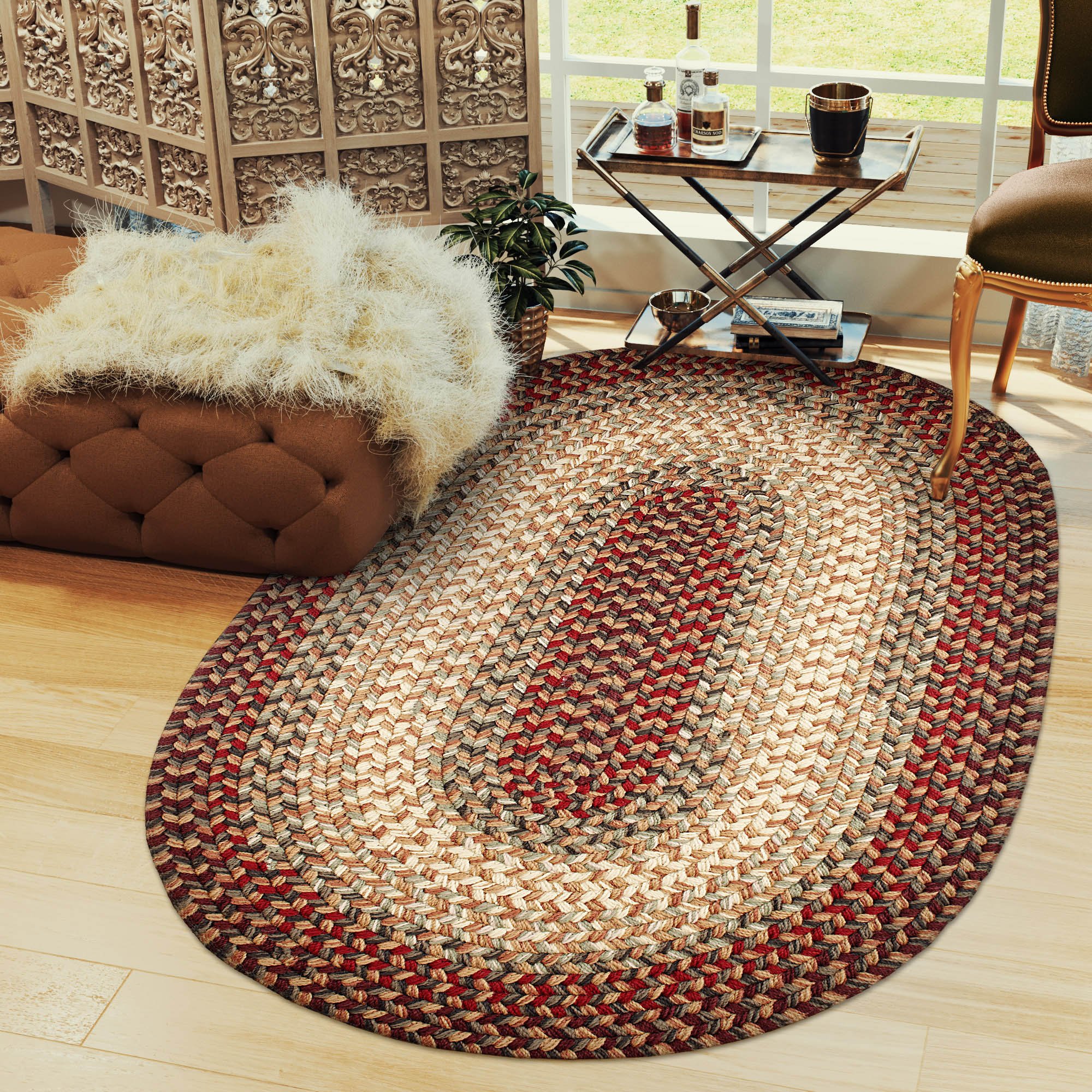 Super Area Rugs Oval 4X6 Red/Gray Braided Rug Hartford Primitive Decor Rug - Indoor Outdoor - 4' X 6' Braided Rug Kitchen Table Rug