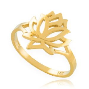 hindu pendants dainty 10k yellow gold high polish open lotus flower ring (size 5.5)