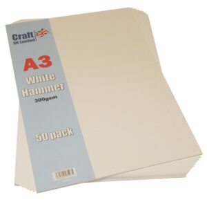 craft uk 2012 a3 300gsm hammered card - white (pack of 50 sheets)