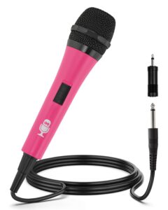 singing machine wired microphone for karaoke, (pink) - unidirectional dynamic vocal microphone - plug-in microphone for karaoke machine, amp, & speaker - mic for singing, public speaking, & parties