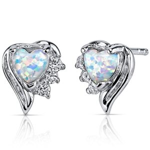 peora created white fire opal angel wing earrings 925 sterling silver, 1 carat total, heart shape, 5mm, friction backs